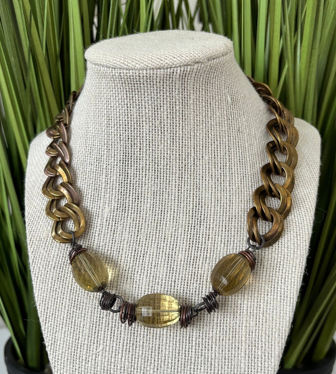 Lemon Quartz and Vintage Brass Chain Necklace - Etsy