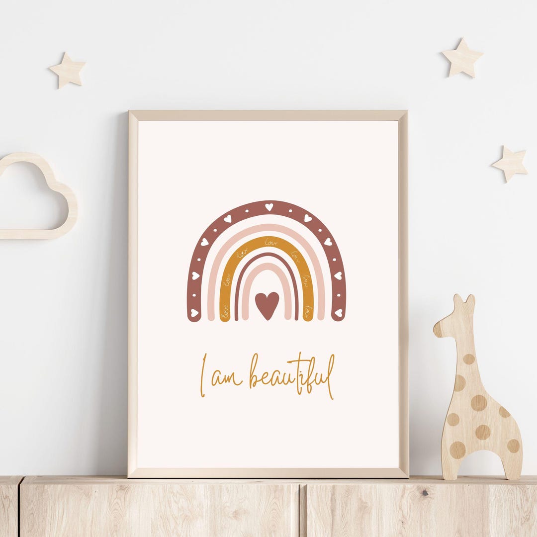 Boho Rainbow Positive Affirmation Wall Art Printable Nursery Decor Baby ...