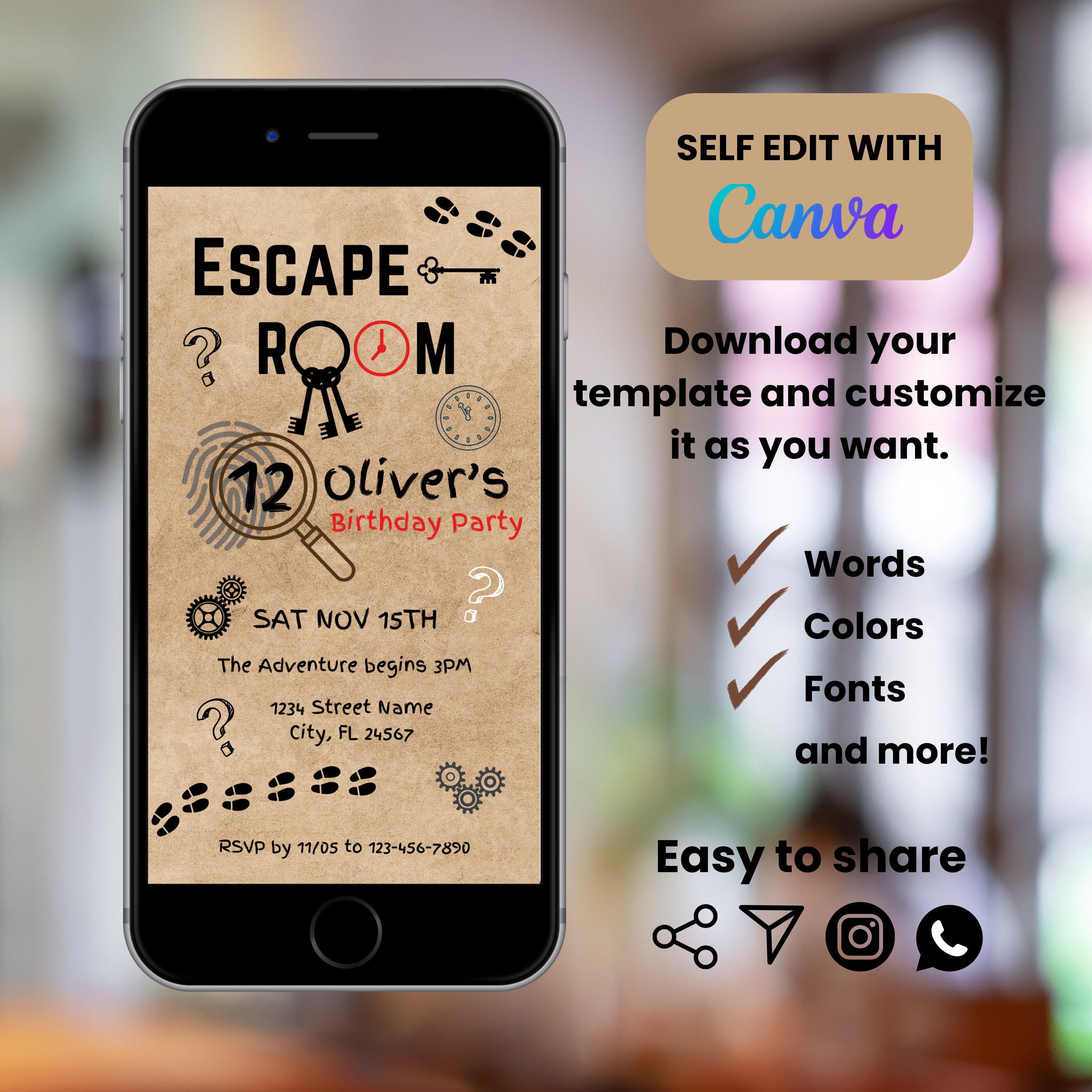 Digital Escape Room Birthday Invitation | Editable Mystery Break Out ...