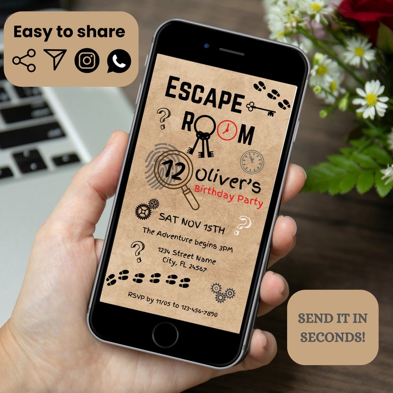 Digital Escape Room Birthday Invitation | Editable Mystery Break Out ...