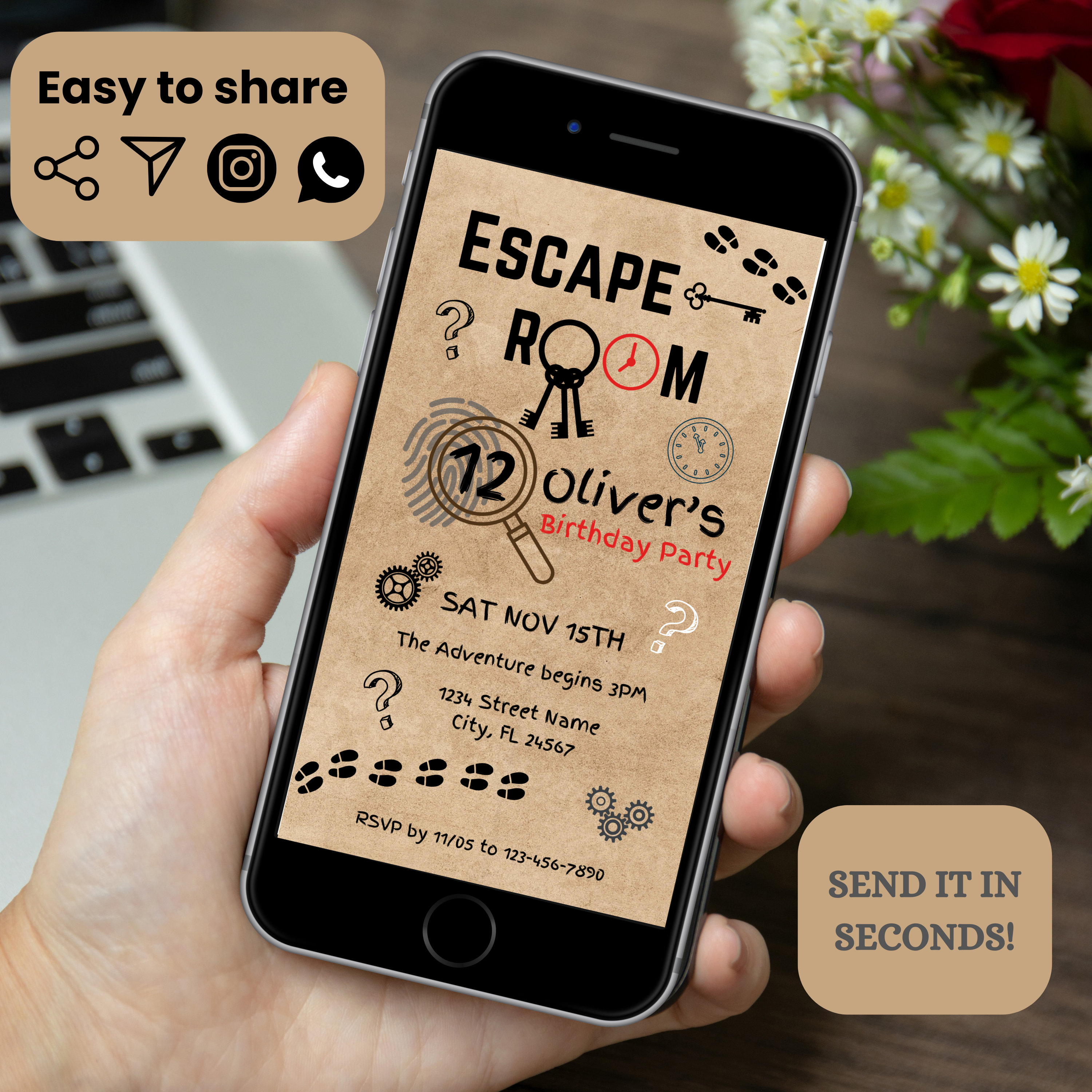 Digital Escape Room Birthday Invitation | Editable Mystery Break Out ...
