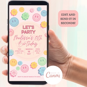 Digital Preppy Girl Birthday Party Invitation | Editable Daisy Smiley ...