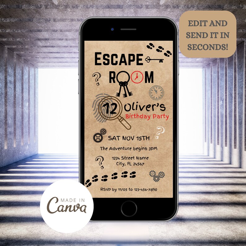 Digital Escape Room Birthday Invitation | Editable Mystery Break Out ...