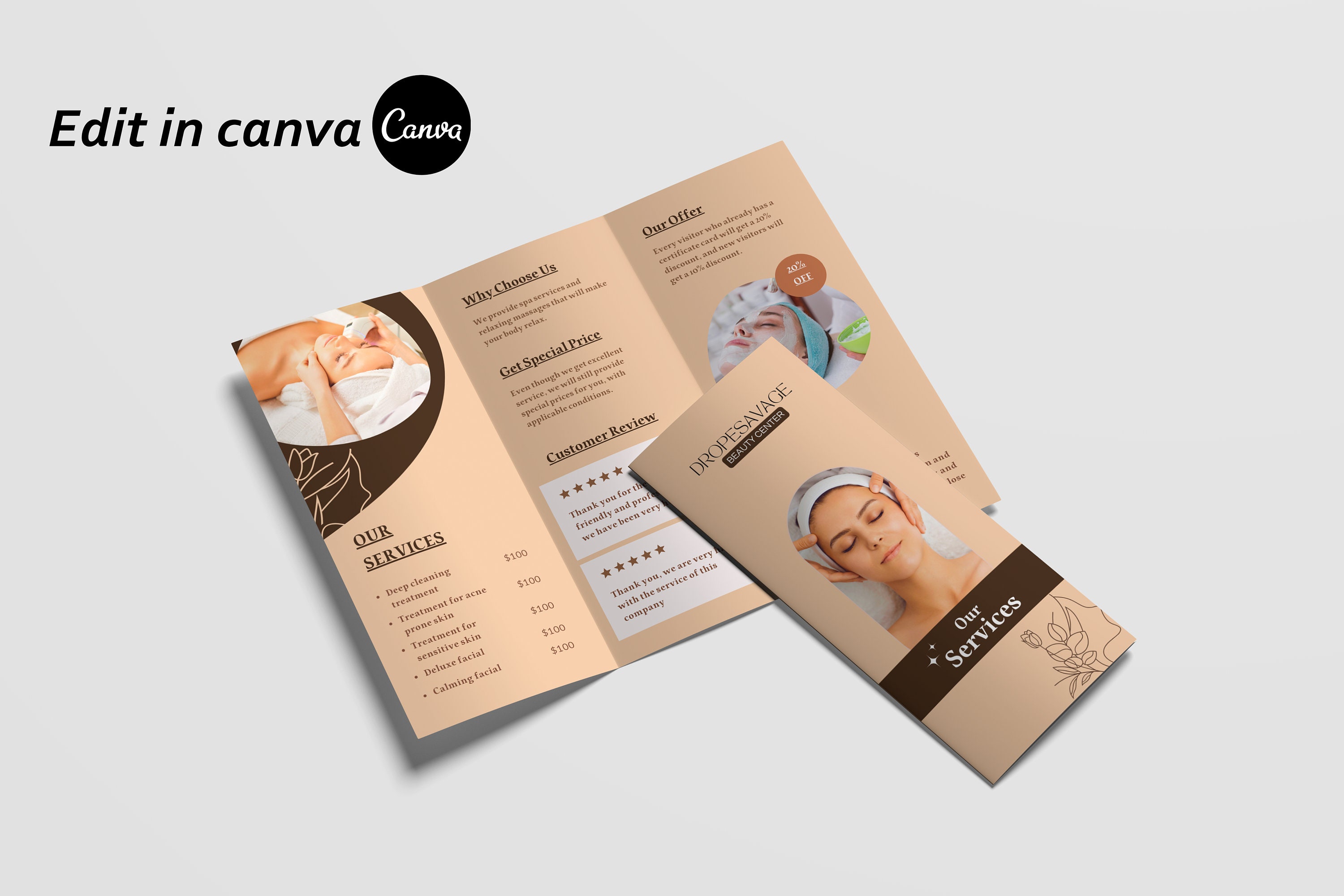 DIY Editable Feminine Trifold Brochure Spa Brochure Business Price List ...