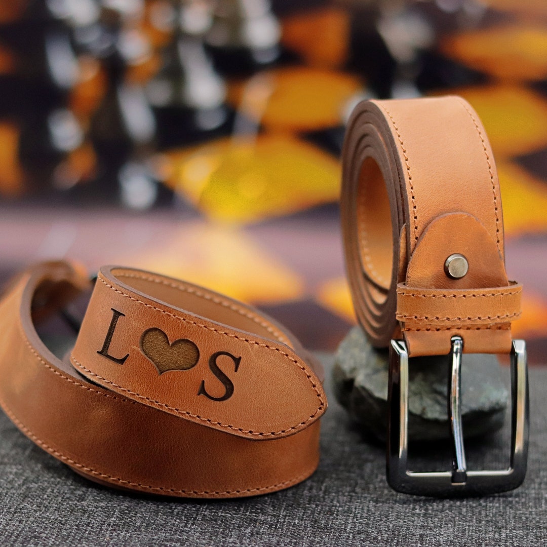 Personalized Camel Mens Leather Belt Handcrafted Custom Genuine Leather ...