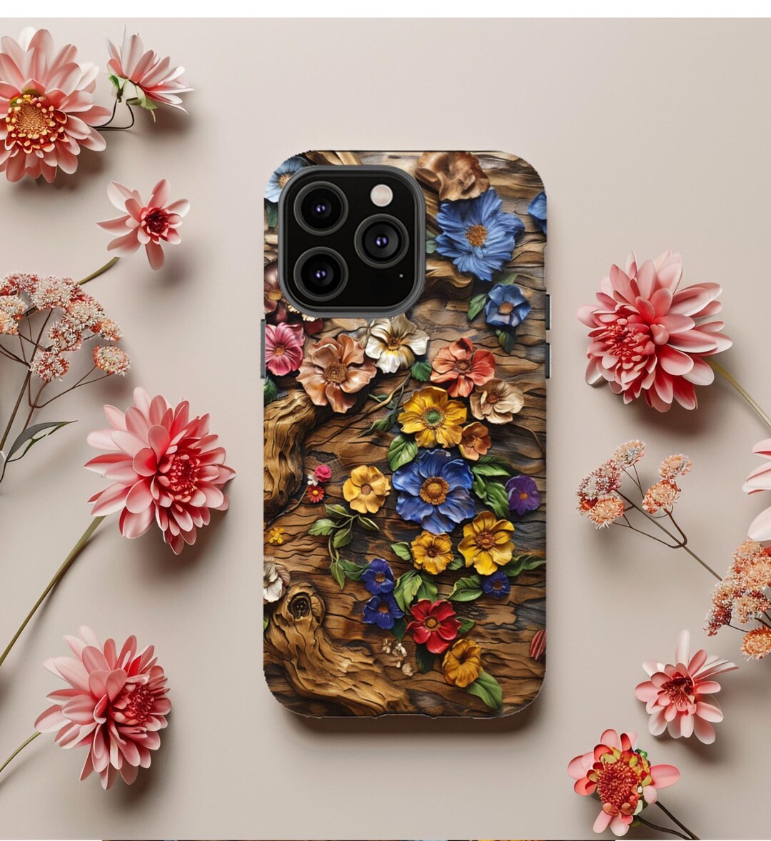 Flower Wood Phone Case, Wood Effect Phone Case, Woods Phone Case, Wood ...