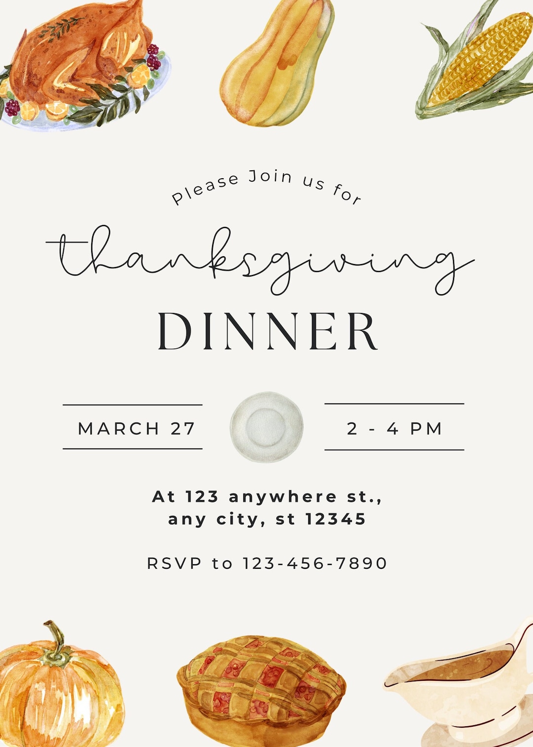 EDITABLE Thanksgiving Dinner Invitation Template, Autumn, Fall ...