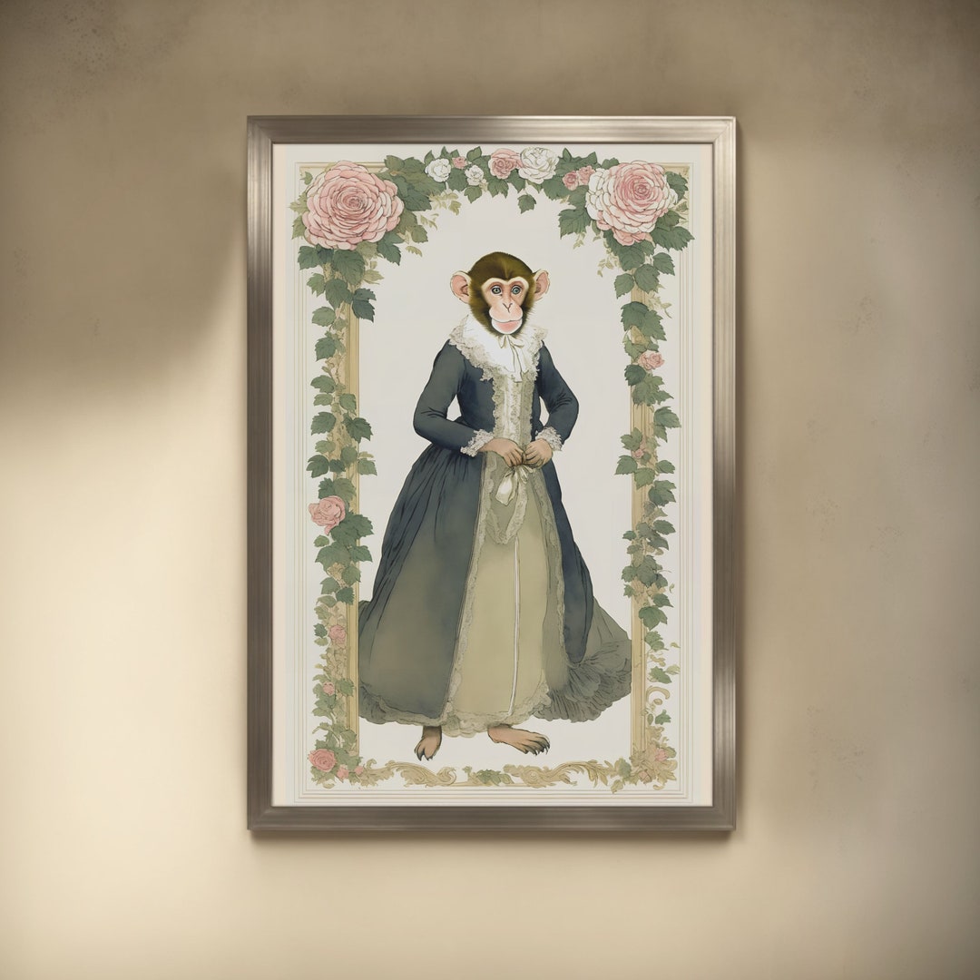 Vintage Victorian Illustration: "lady Monkey (1)" Whimsical Animal Wall ...