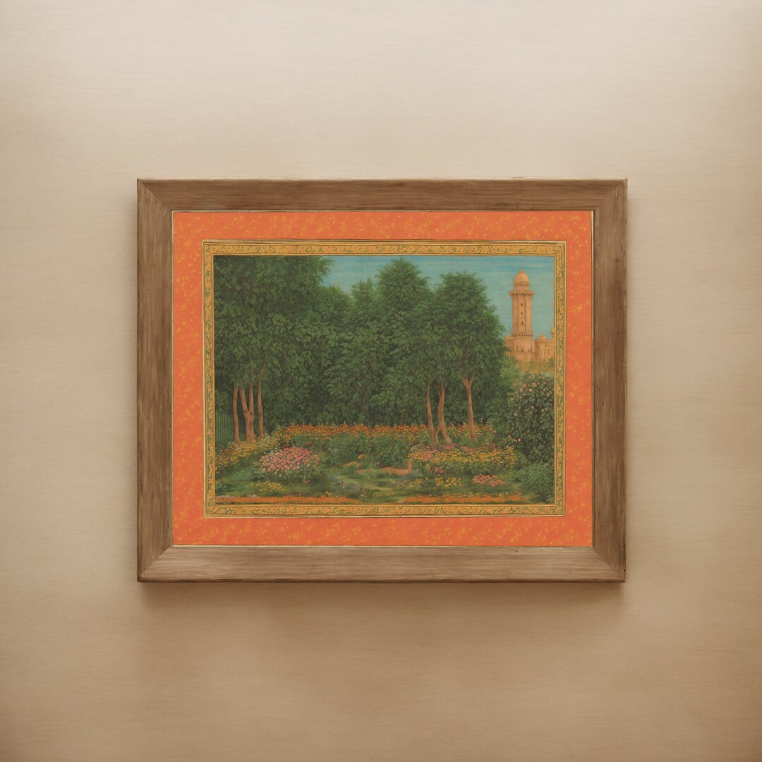 Exotic Garden With Towers in the Distance, Vintage Art Print Eastern ...