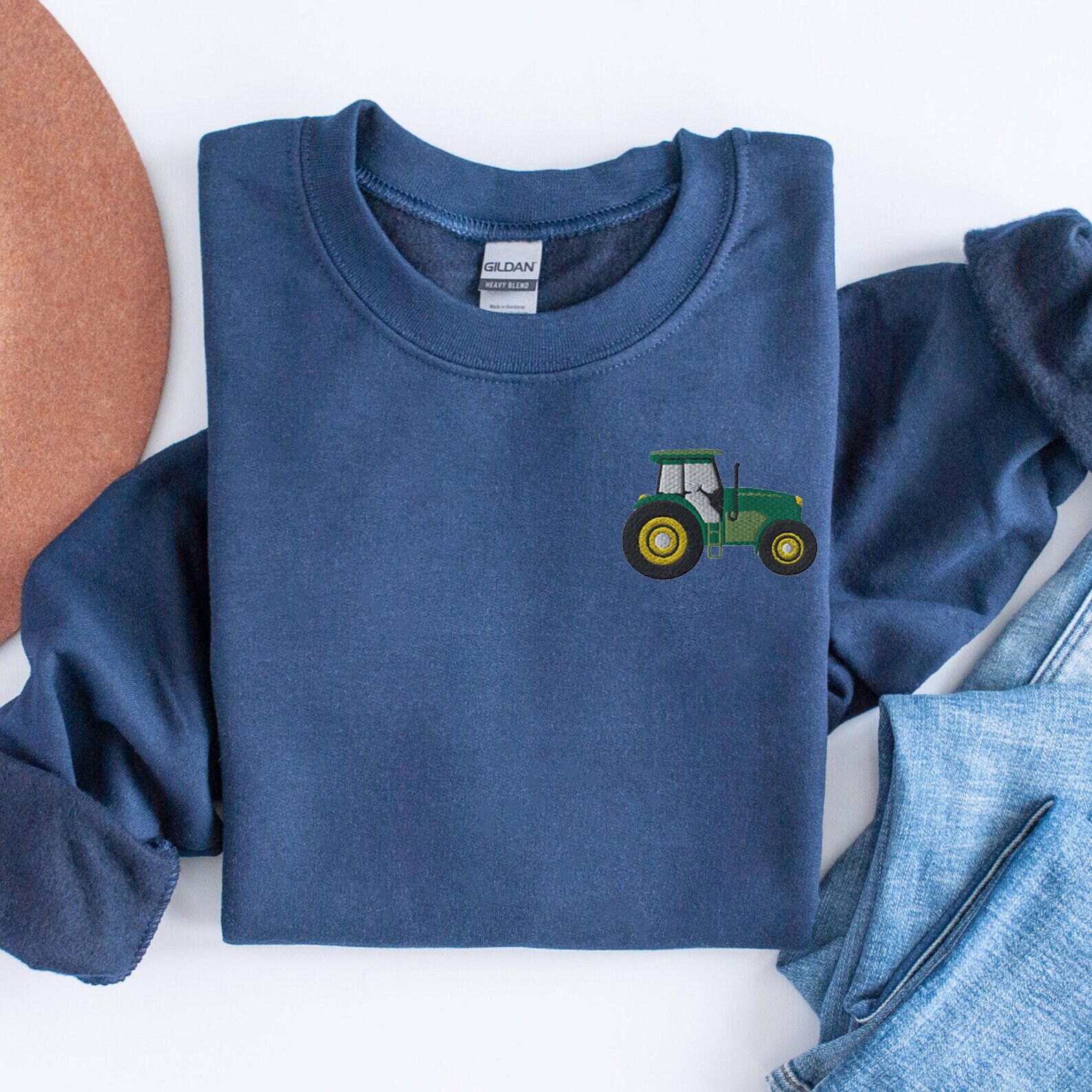 Tractor Embroidered Unisex Sweatshirt, Green Tractor Sweatshirt ...