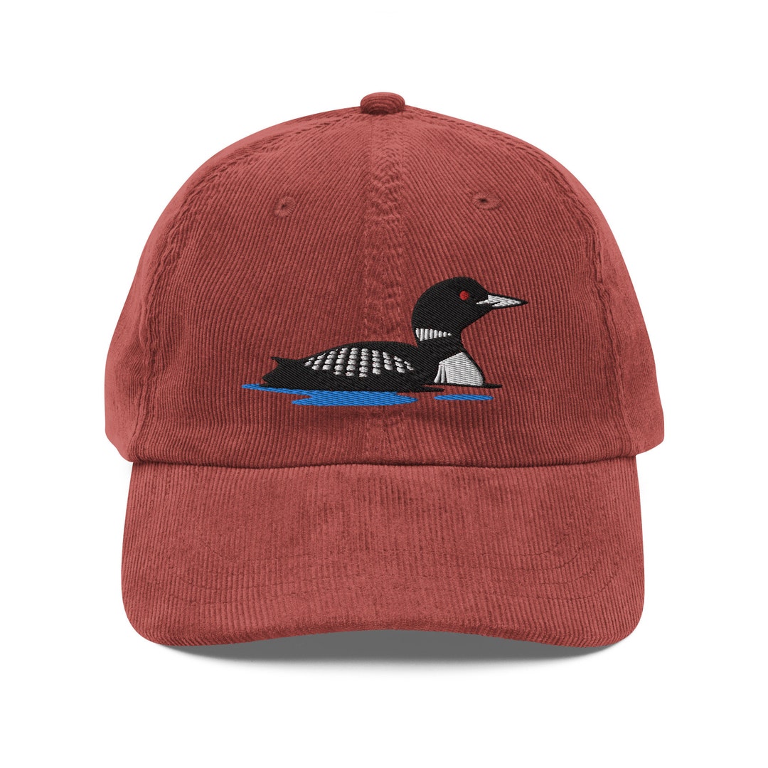Loon Bird Embroidered Relaxed Fit Adjustable Vintage Corduroy Cap ...