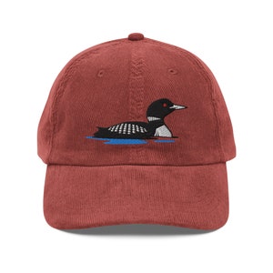 Loon Bird Embroidered Relaxed Fit Adjustable Vintage Corduroy Cap ...
