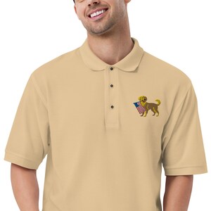 Golden Retriever USA Flag Embroidered Mens Premium Polo, Golden ...