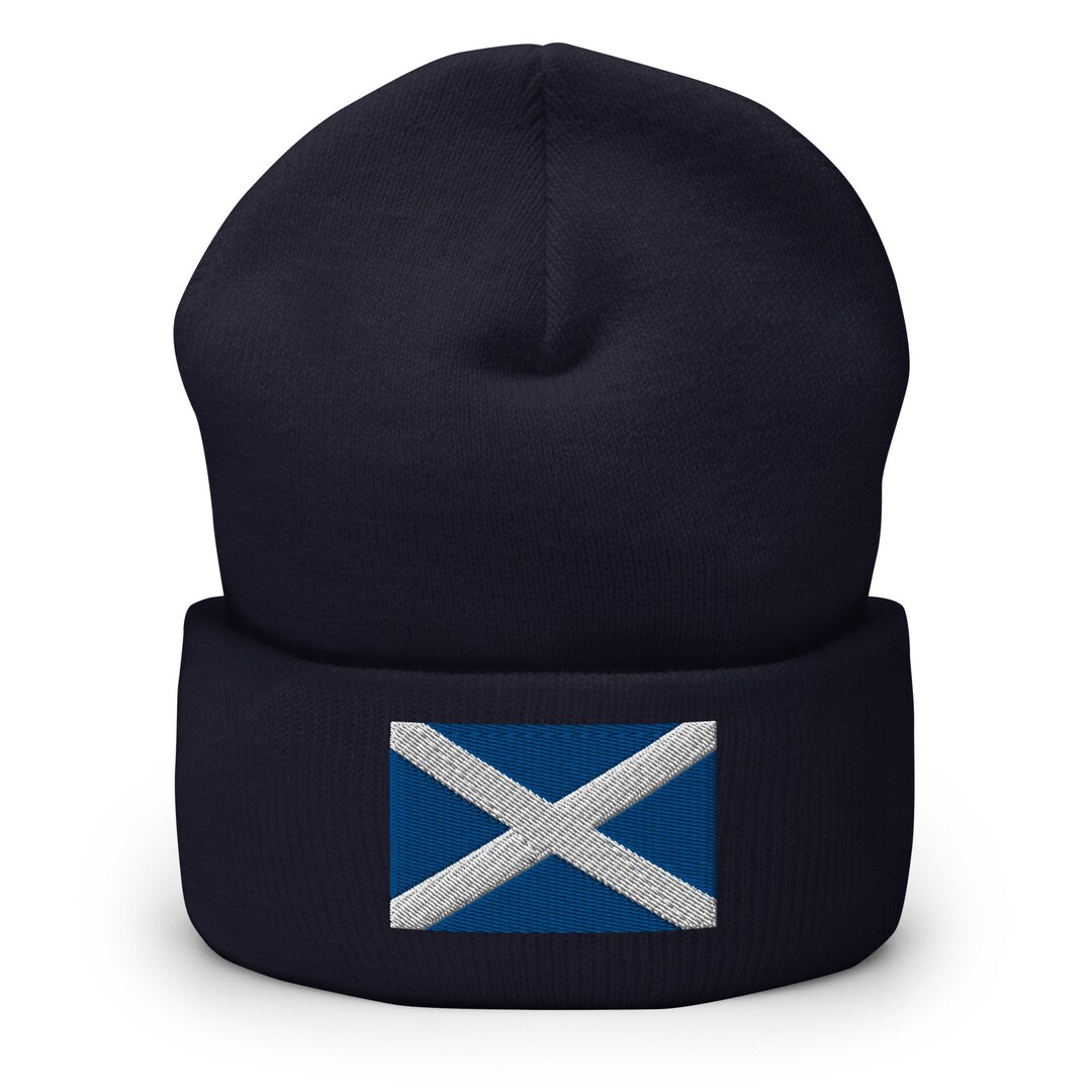 Scotland Flag Hat, Embroidered Warm Winter Cuffed Beanie, Scotland Hat ...