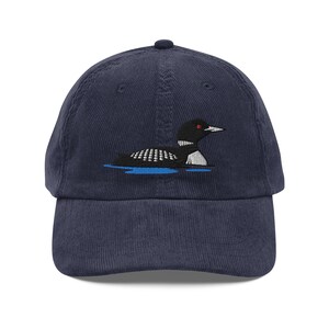 Loon Bird Embroidered Relaxed Fit Adjustable Vintage Corduroy Cap ...