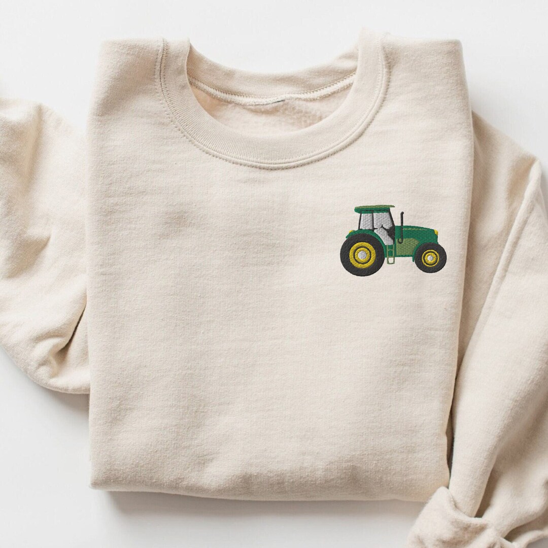 Tractor Embroidered Unisex Sweatshirt, Green Tractor Sweatshirt ...