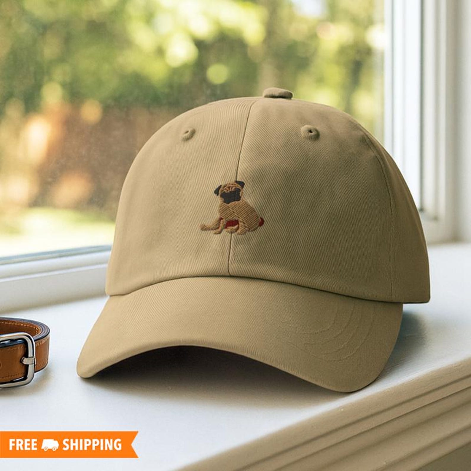 Pug Embroidered Adjustable Relaxed Fit Hat, Handmade Baseball Cap, Cute ...