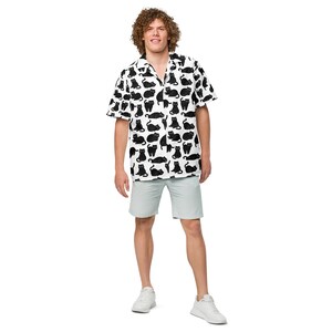 Black Cat Pattern Lightweight Unisex Button Down Shirt, Black Cat Shirt ...