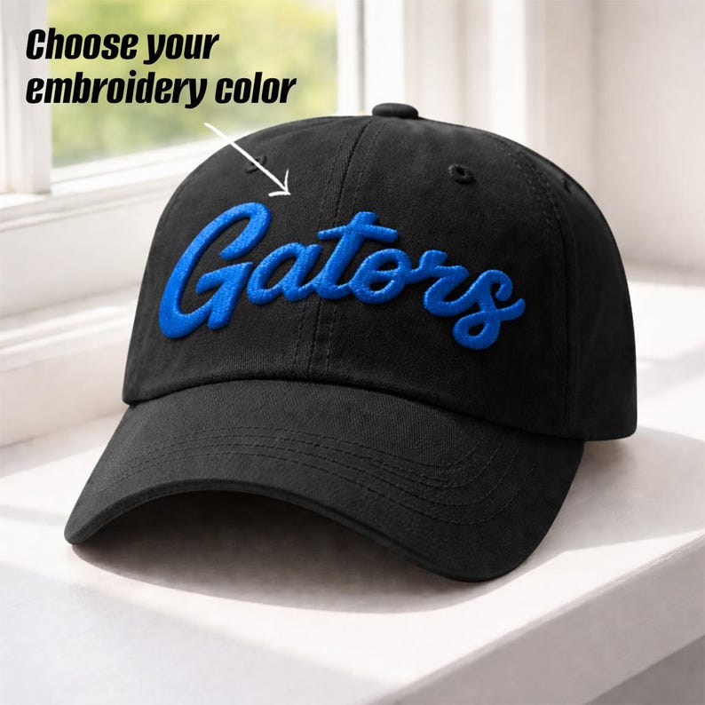 Custom Gators 3D Puff Cursive Embroidered Relaxed Fit Hat, Gators Team ...