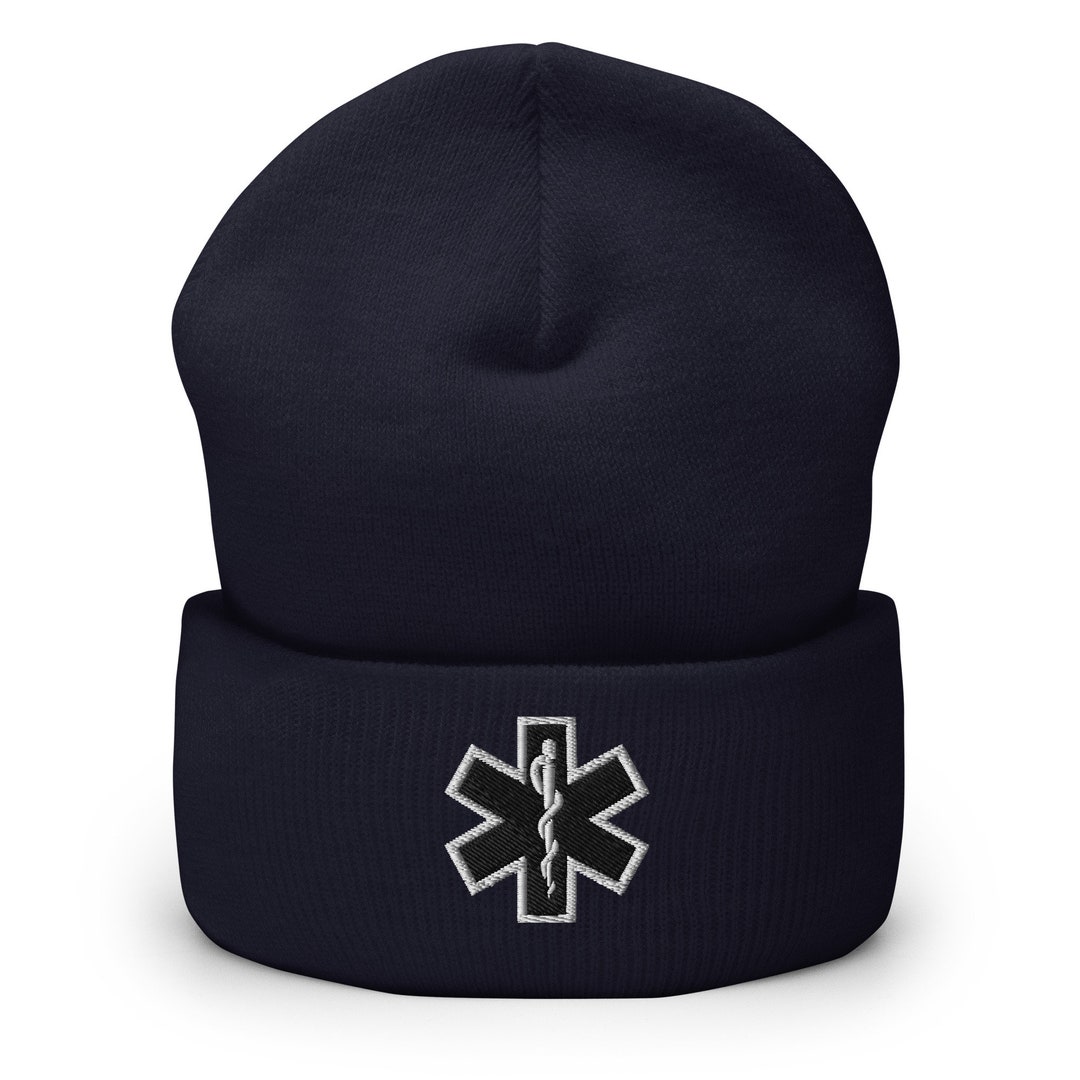 EMT Black Symbol Embroidered Warm Winter Cuffed Beanie, Emergency ...
