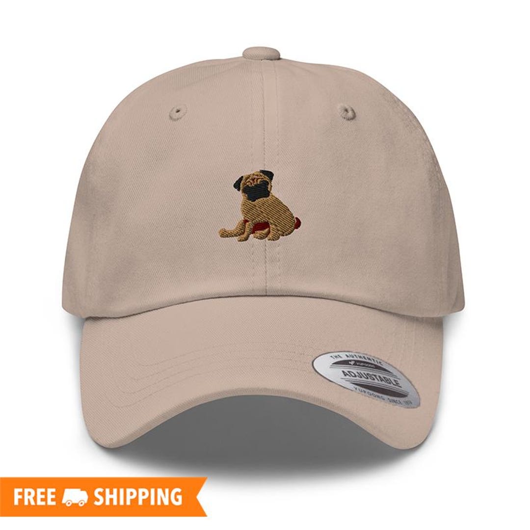 Pug Embroidered Adjustable Relaxed Fit Hat, Handmade Baseball Cap, Cute ...