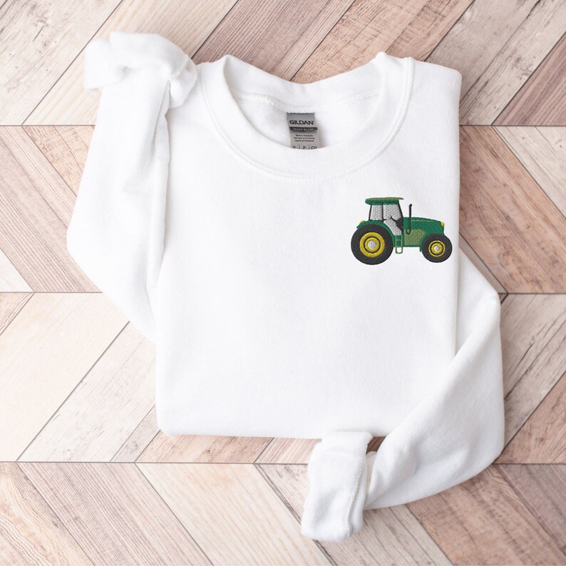 Tractor Embroidered Unisex Sweatshirt, Green Tractor Sweatshirt ...