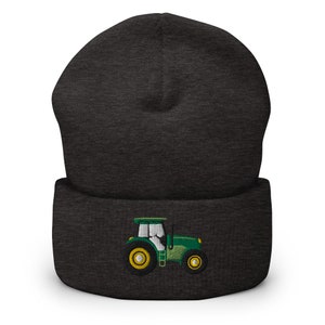 Green Tractor Hat, Embroidered Warm Winter Cuffed Beanie, Tractor ...