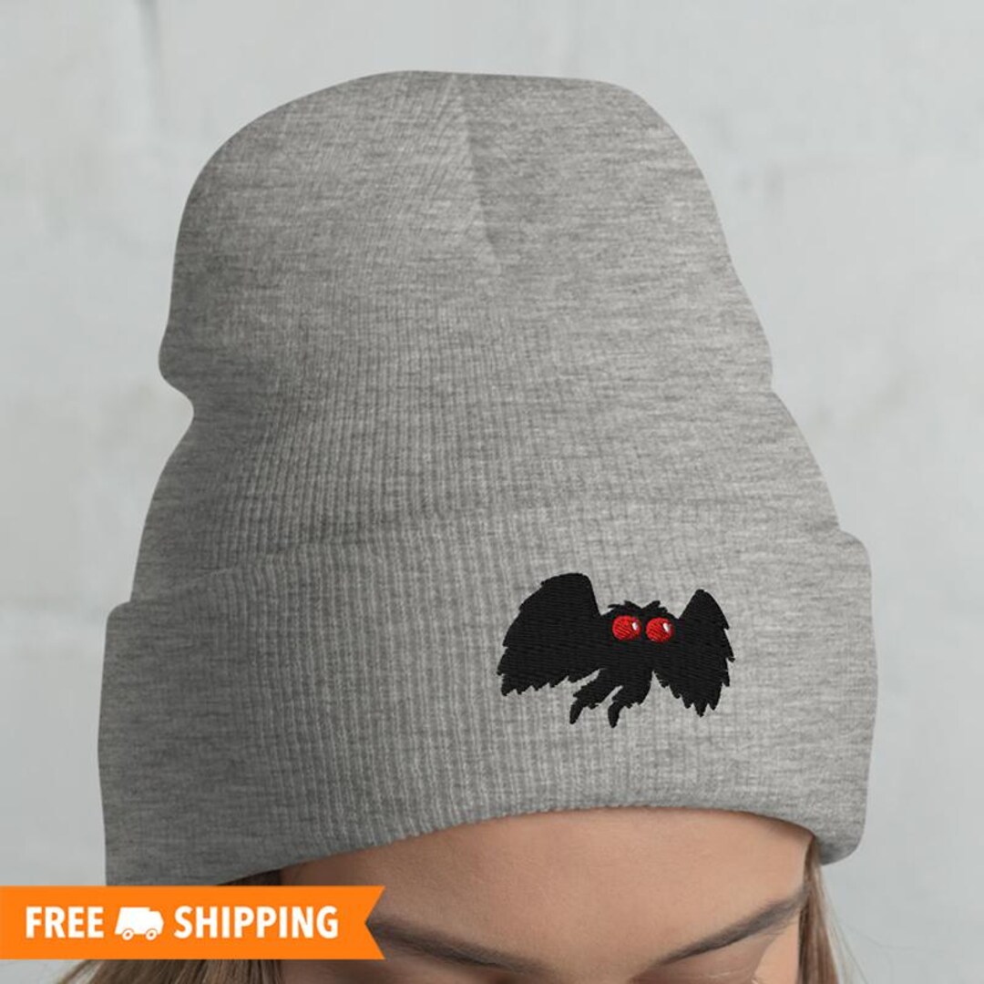 Mothman Minimal Embroidered Warm Cuffed Beanie, Mothman Fan Gift ...