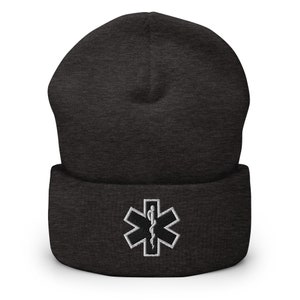 EMT Black Symbol Embroidered Warm Winter Cuffed Beanie, Emergency ...