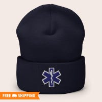 EMT Black Symbol Embroidered Warm Winter Cuffed Beanie, Emergency ...