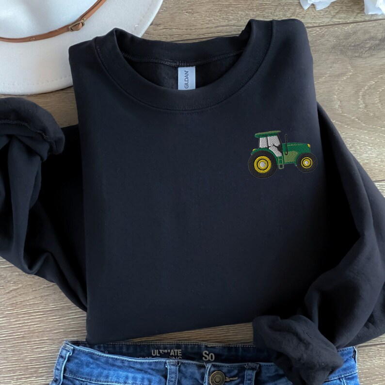 Tractor Embroidered Unisex Sweatshirt, Green Tractor Sweatshirt ...