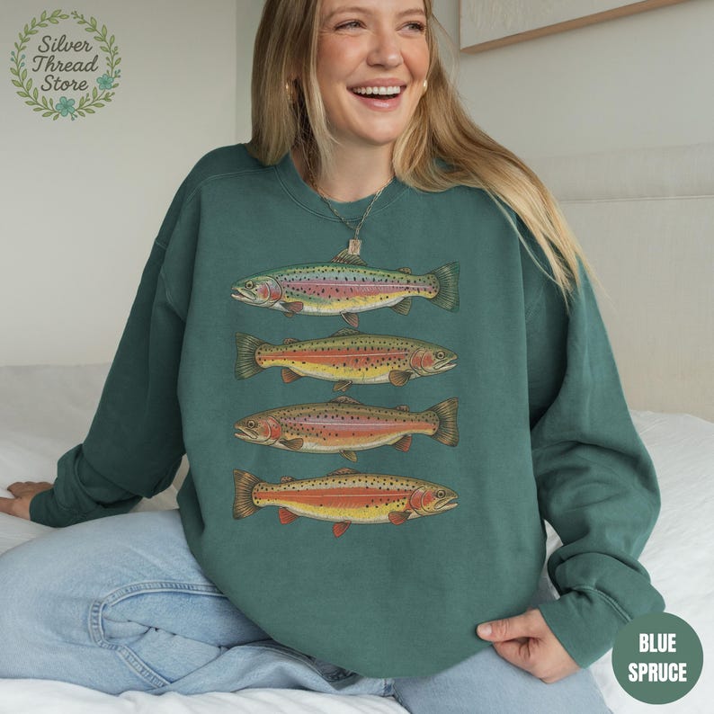 Vintage Rainbow Trout Fish Sweatshirt, Comfort Colors® Sweatshirt ...