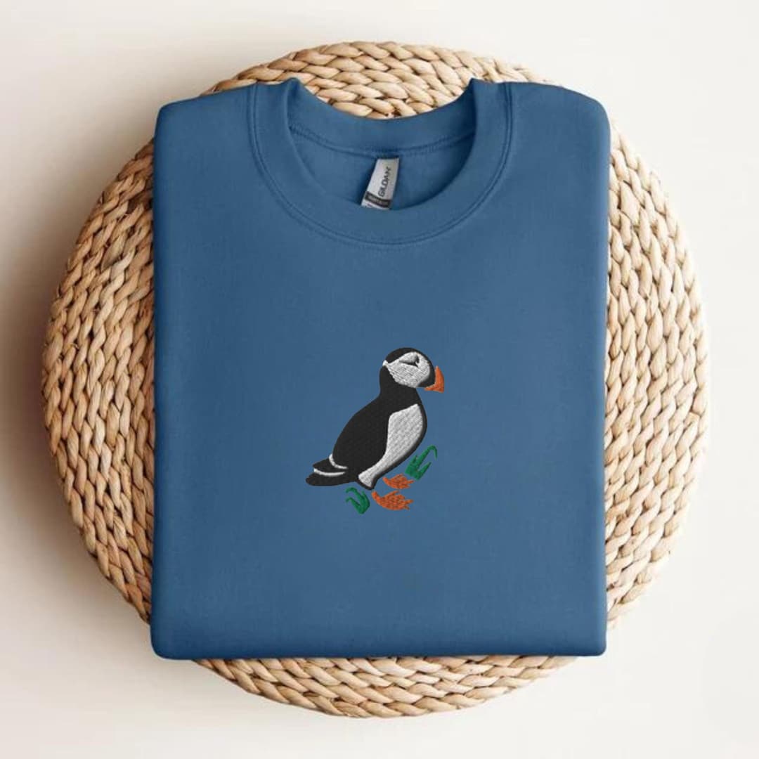 Puffin Embroidered Crewneck Sweatshirt, Puffin Sweatshirt, Puffin Lover ...