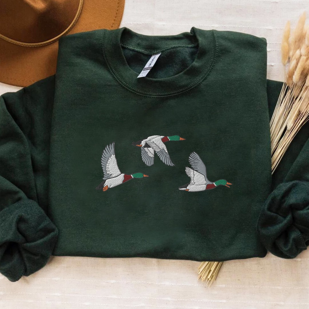 Embroidered Duck Sweatshirt, Animal Lover Sweatshirt, Hunting Gift ...