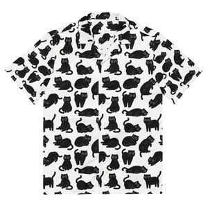 Black Cat Pattern Lightweight Unisex Button Down Shirt, Black Cat Shirt ...