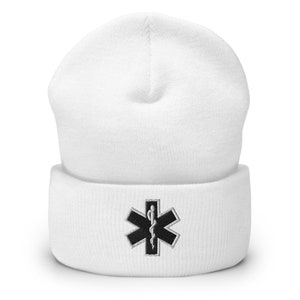 EMT Black Symbol Embroidered Warm Winter Cuffed Beanie, Emergency ...