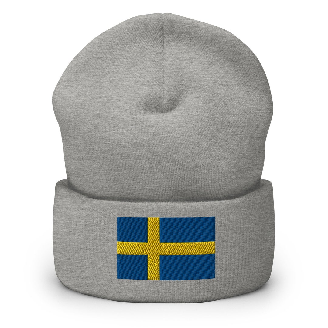 Sweden Hat, Embroidered Warm Winter Cuffed Beanie, Sweden Flag Hat ...