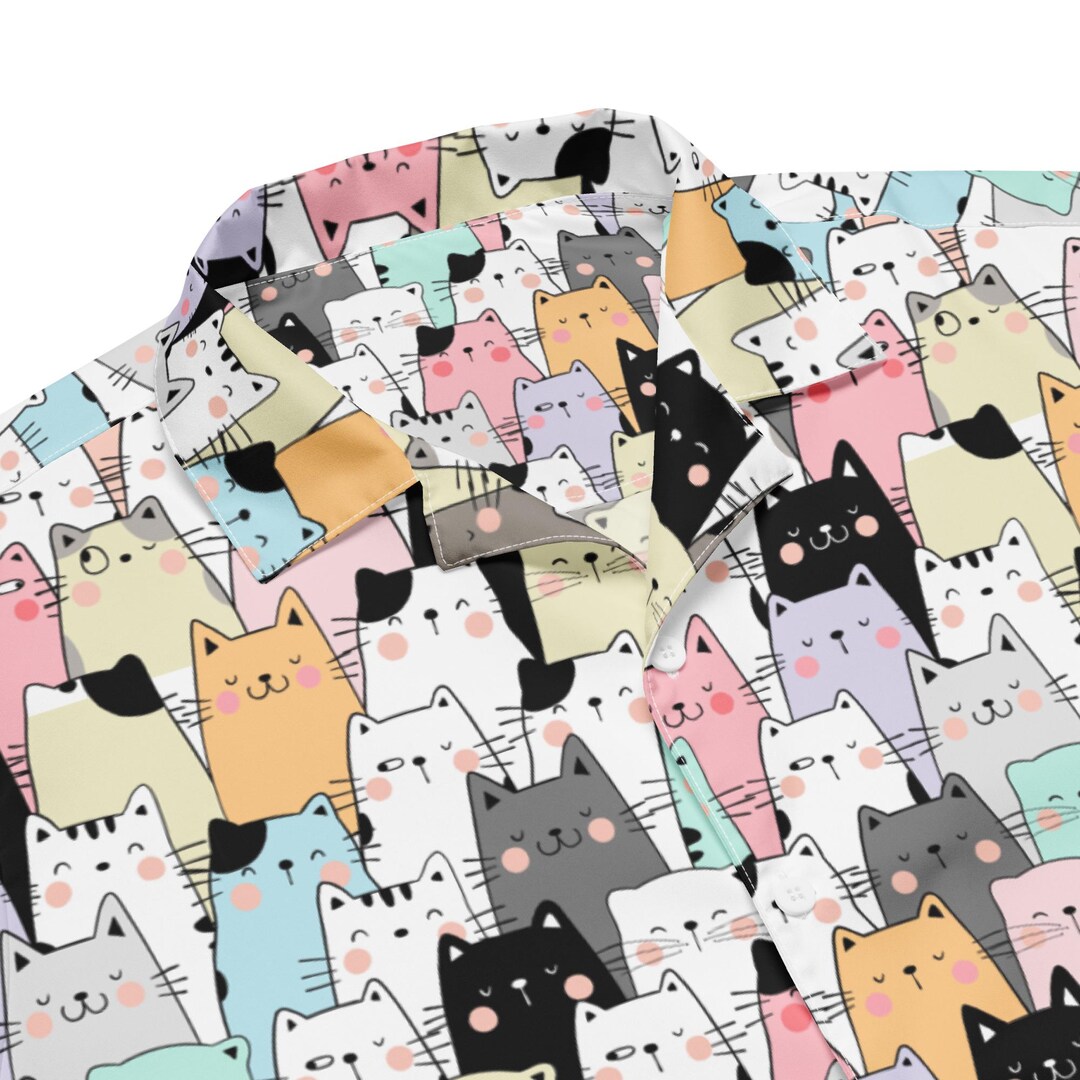 Cat Pattern Lightweight Unisex Button Down Shirt, Cat Shirt, Cat ...