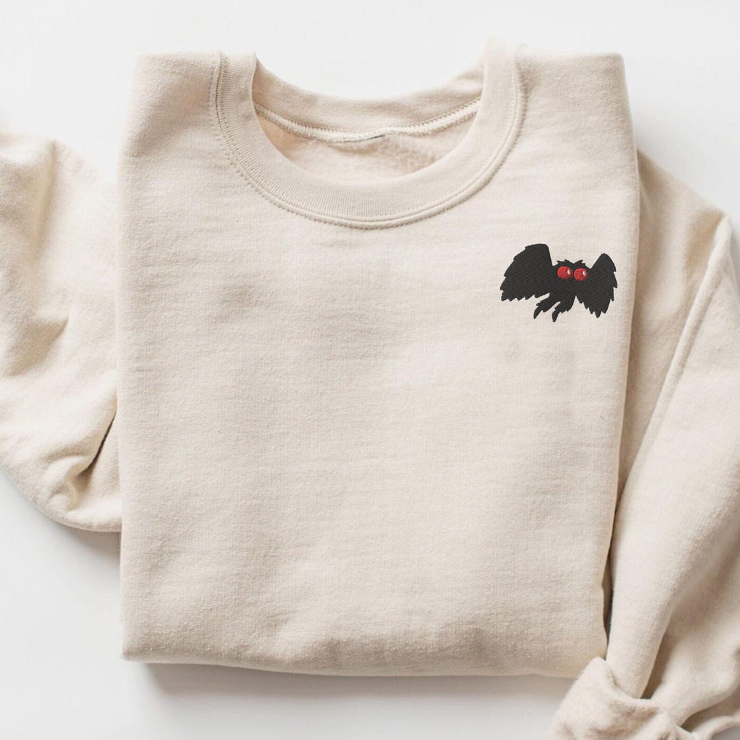 Mothman Minimal Embroidered Crewneck Unisex Sweatshirt, Mothman Fan ...