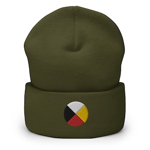 Medicine Wheel Indigenous Native Embroidered Warm Winter Cuffed Beanie ...