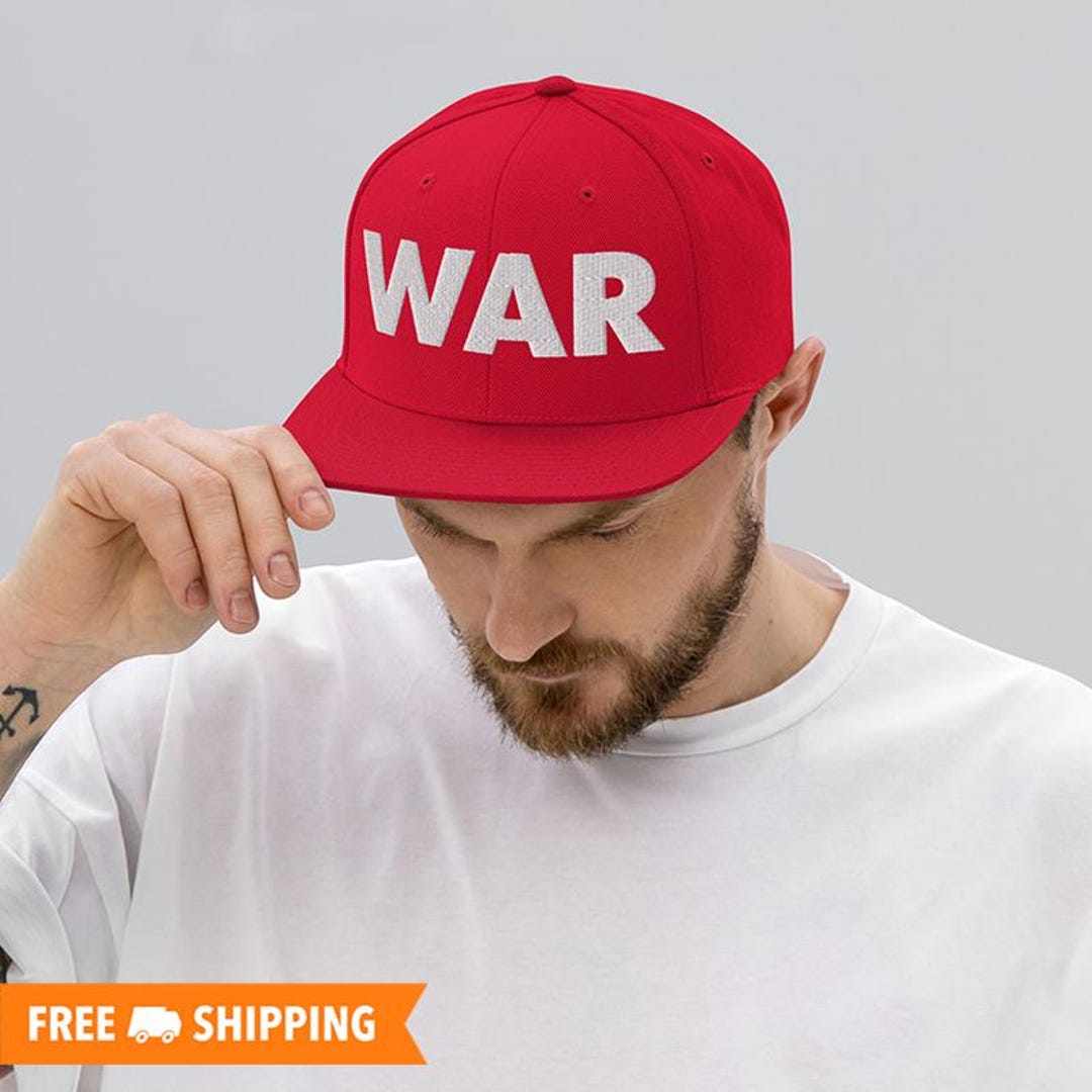 War Embroidered Adjustable Flat Brim Structured Snapback Hat, War ...