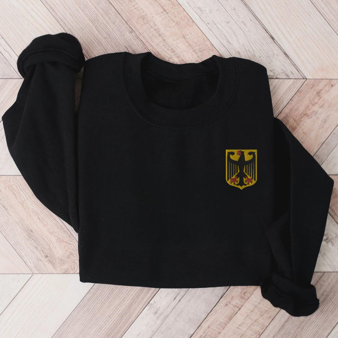 German Coat of Arms Embroidered Deutschland Black Eagle Crewneck ...