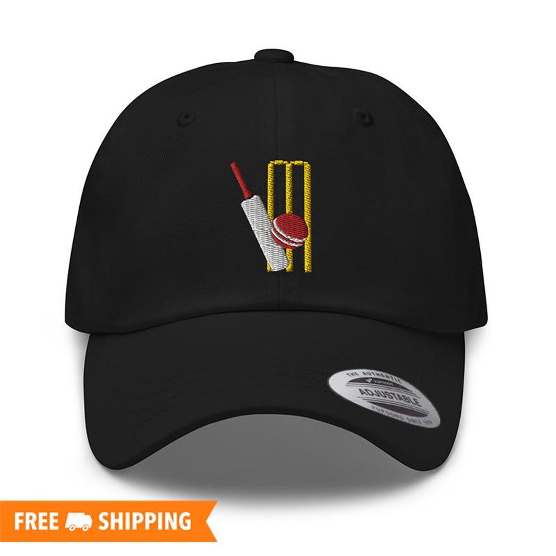 Cricket Bat and Ball Embroidered Adjustable Hat, Handmade Cricket Gift ...