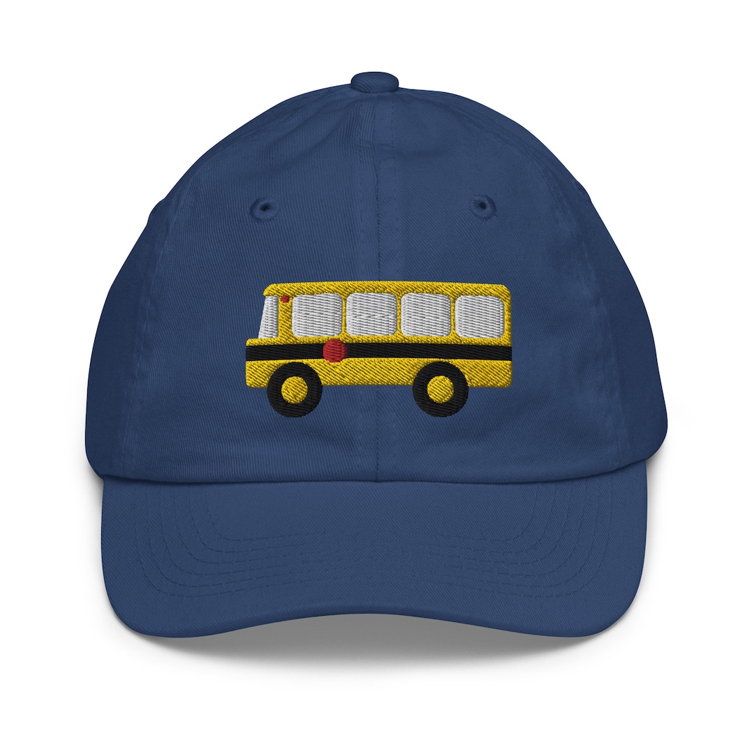 Kids School Bus Embroidered Adjustable Relaxed Fit Baseball Cap, Youth ...