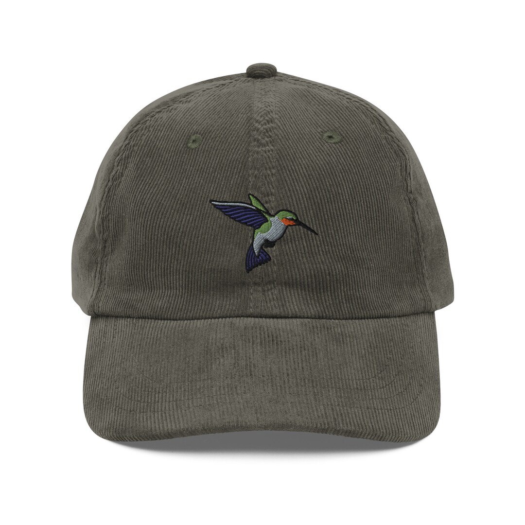 Hummingbird Hat, Embroidered Adjustable Vintage Corduroy Cap ...