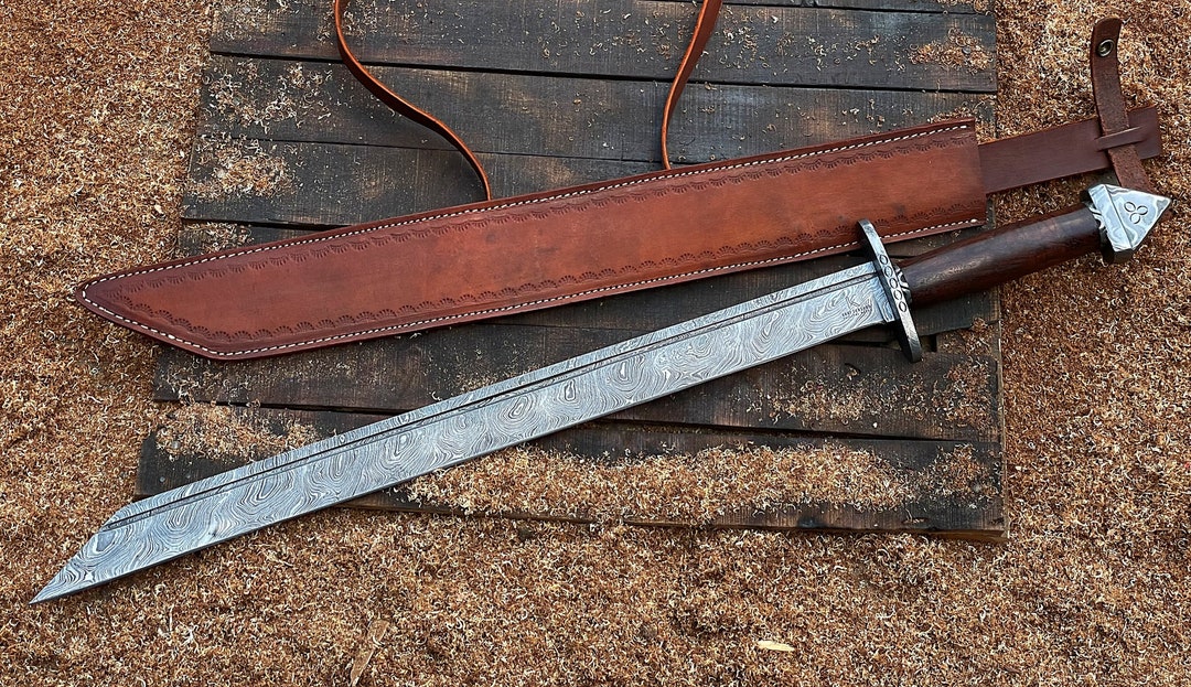 Celtic Sword Custom Handmade Damascus Steel Long Seax Sword Kpro - Etsy
