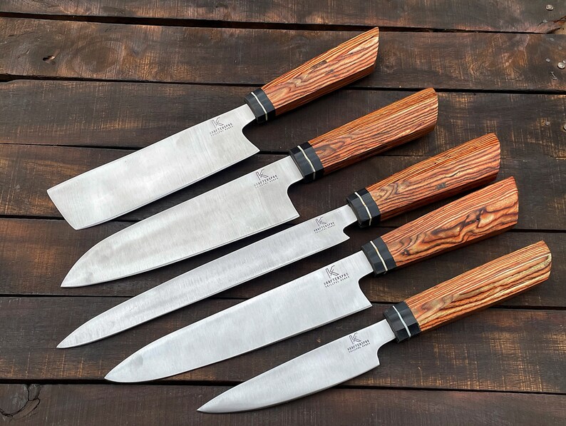 Chef Knife Custom Handmade 12c27 Sandvik Steel Kitchen Knife Set of 5 ...