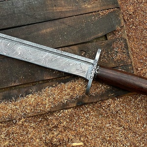 Celtic Sword Custom Handmade Damascus Steel Long Seax Sword Kpro - Etsy