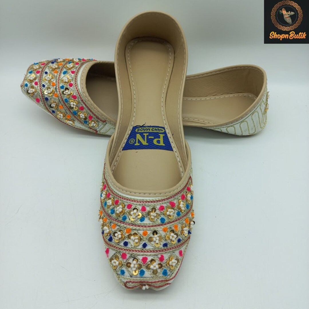 Multicolored Handmade Embroidery Pakistani Indian Khussa Sandal, Stone ...