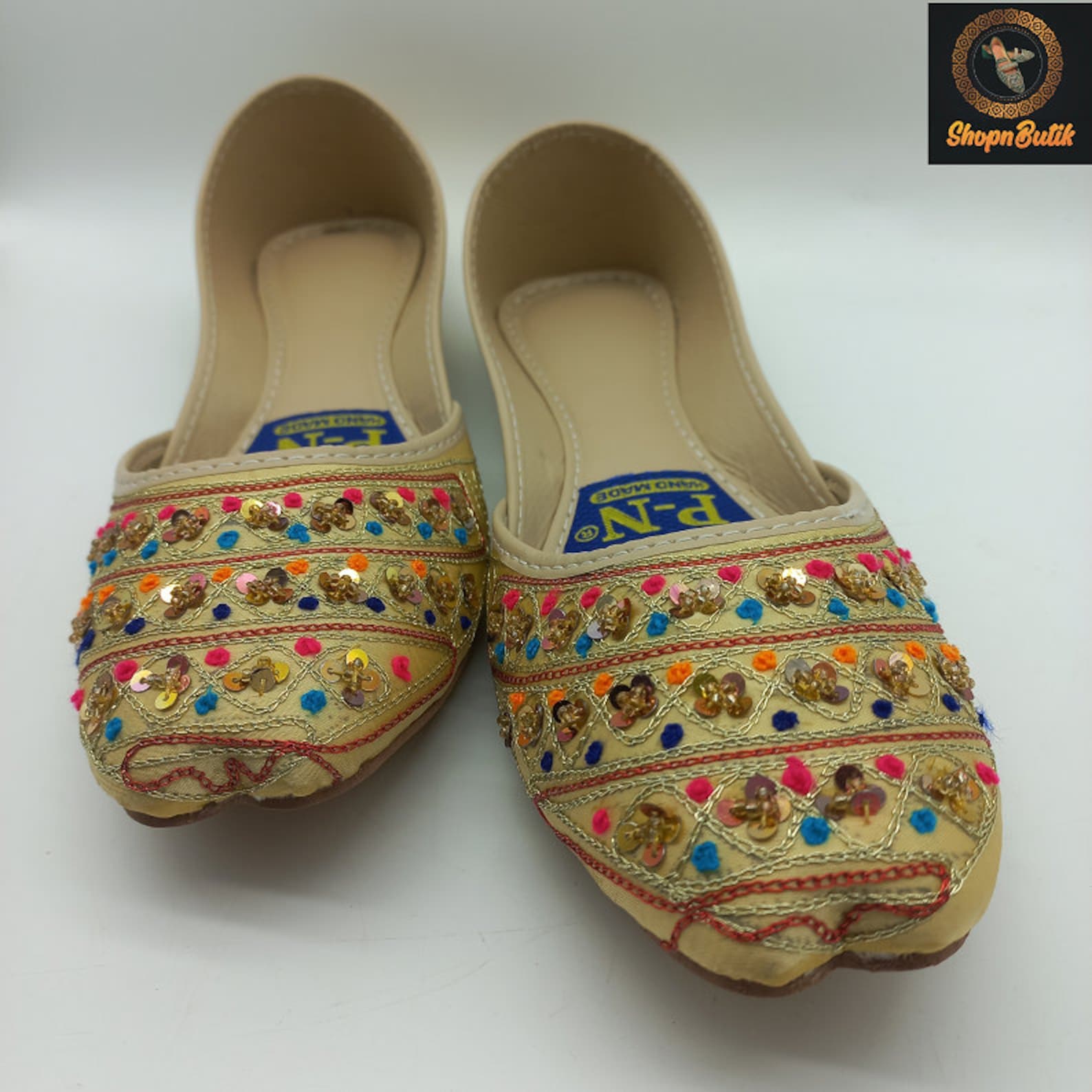 Multicolored Handmade Embroidery Pakistani Indian Khussa Sandal, Stone ...